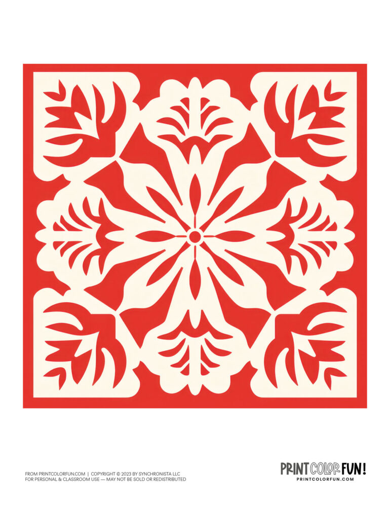 Free Hawaiian quilt patterns to applique or stencil, at PrintColorFun.com