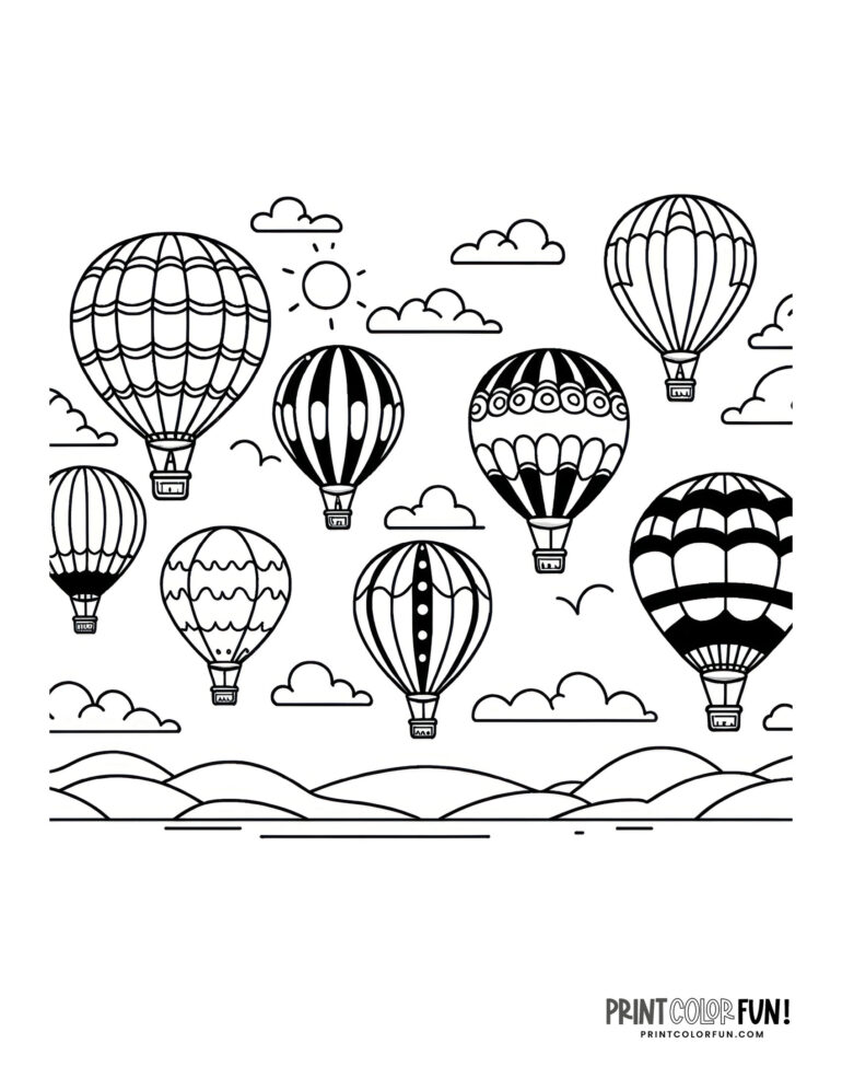 Huge hot air balloon coloring pages & other fun, at PrintColorFun.com