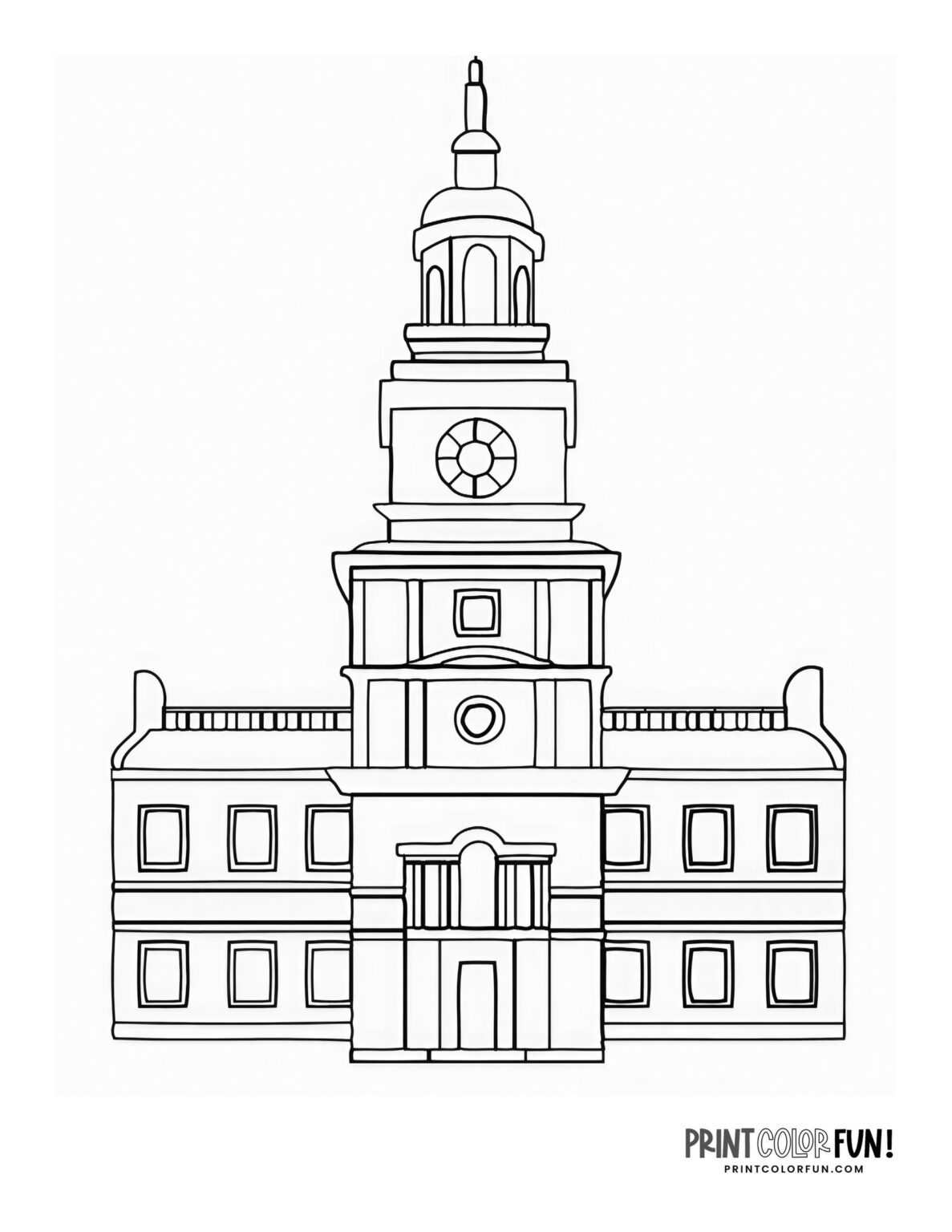 Independence Hall in Philadelphia: 4 coloring pages & colorful clipart ...