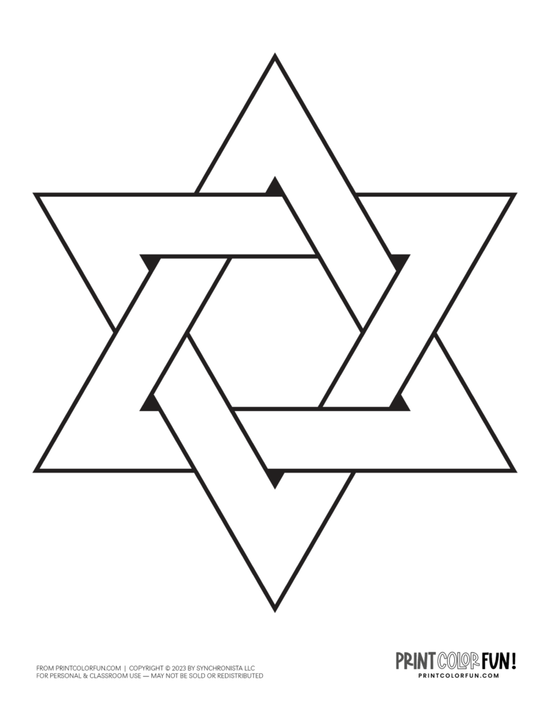 21 Star of David clipart pages for creative learning, at PrintColorFun.com