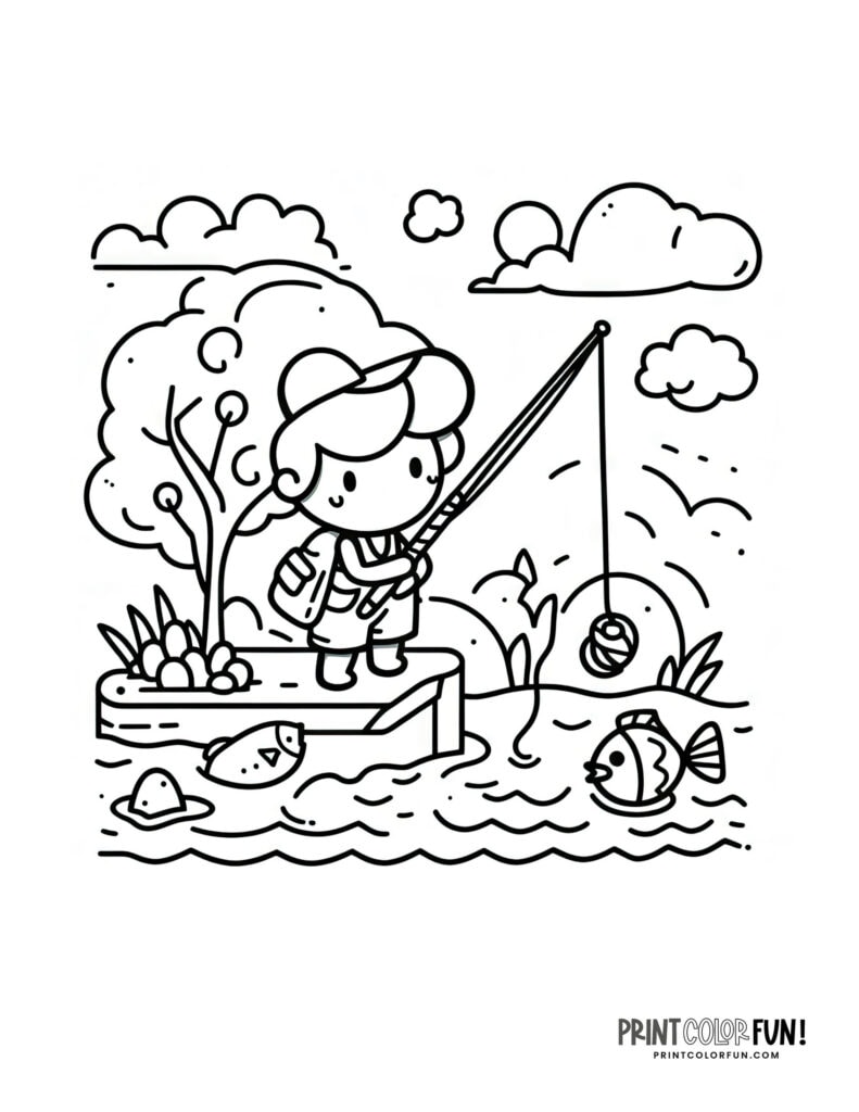 5+ Kids fishing clipart and coloring pages plus crafts, activities, and ...