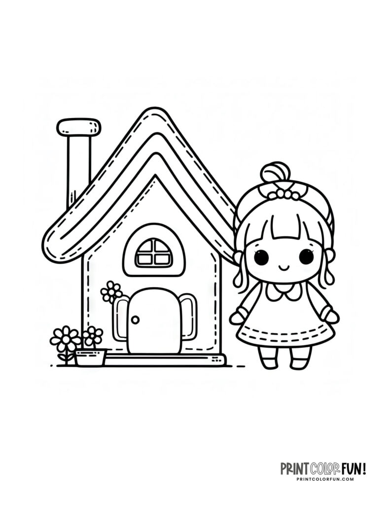 Simple house coloring pages & clipart for kids, at PrintColorFun.com