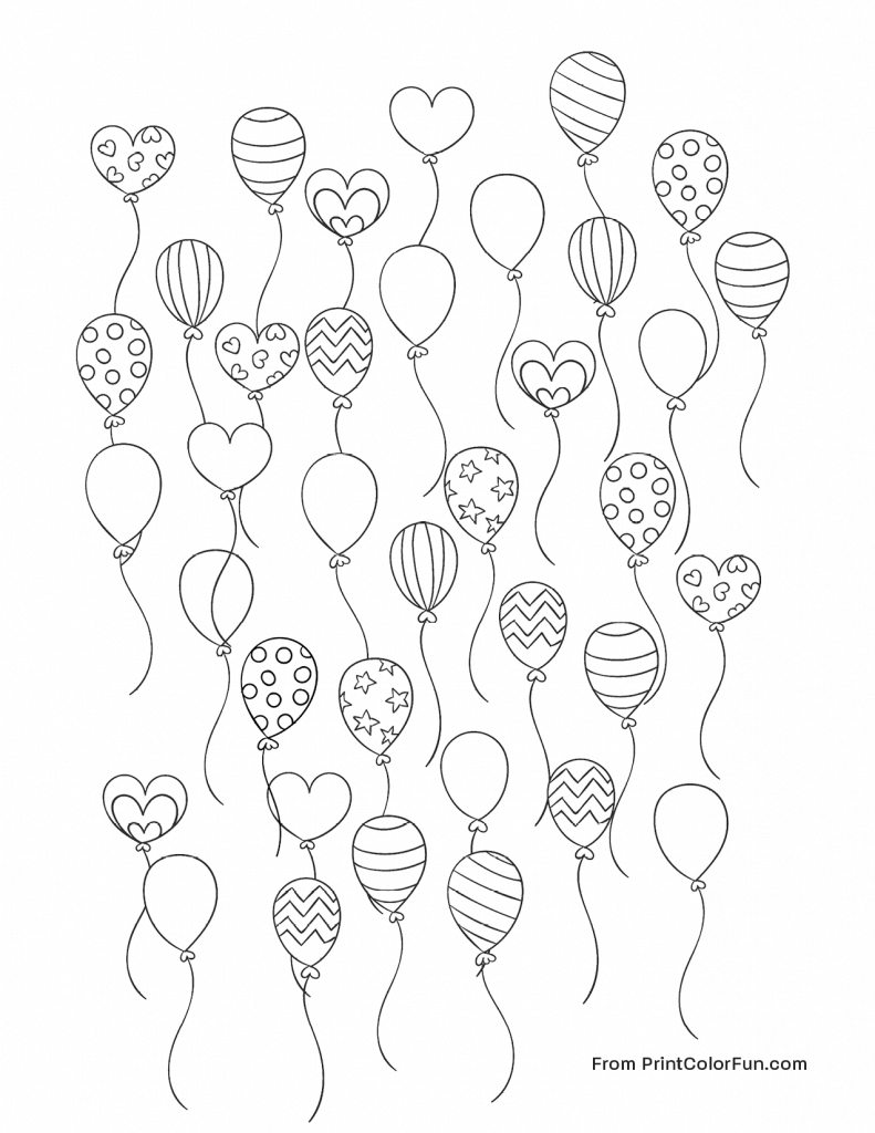 Party balloon coloring pages, at PrintColorFun.com