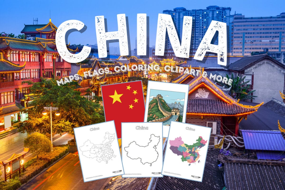 Maps of China, the Chinese flag, Great Wall of China coloring pages ...