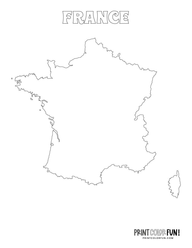 Maps of France to color, at PrintColorFun.com