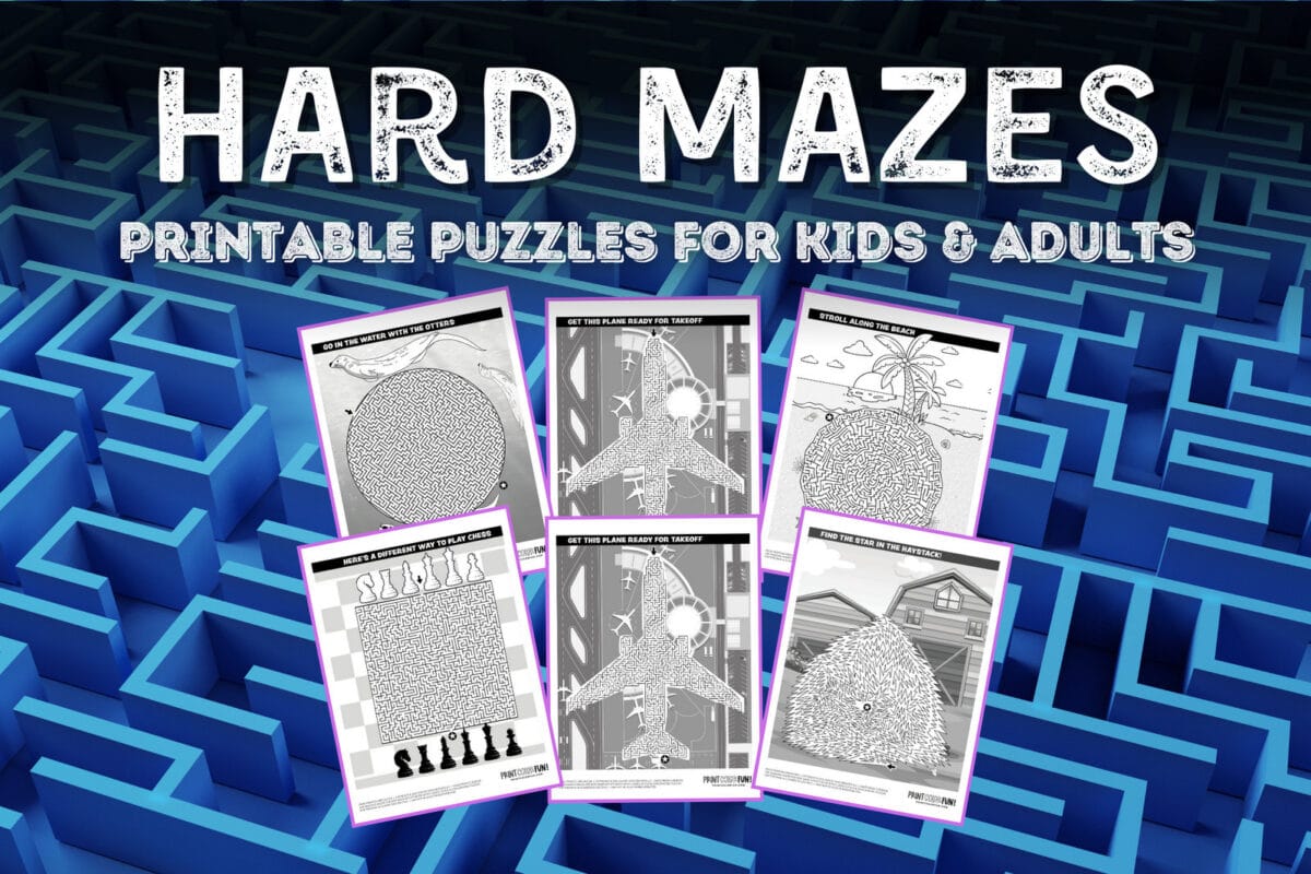 Hard maze difficulty: 11 big advanced skill printable mazes for kids ...