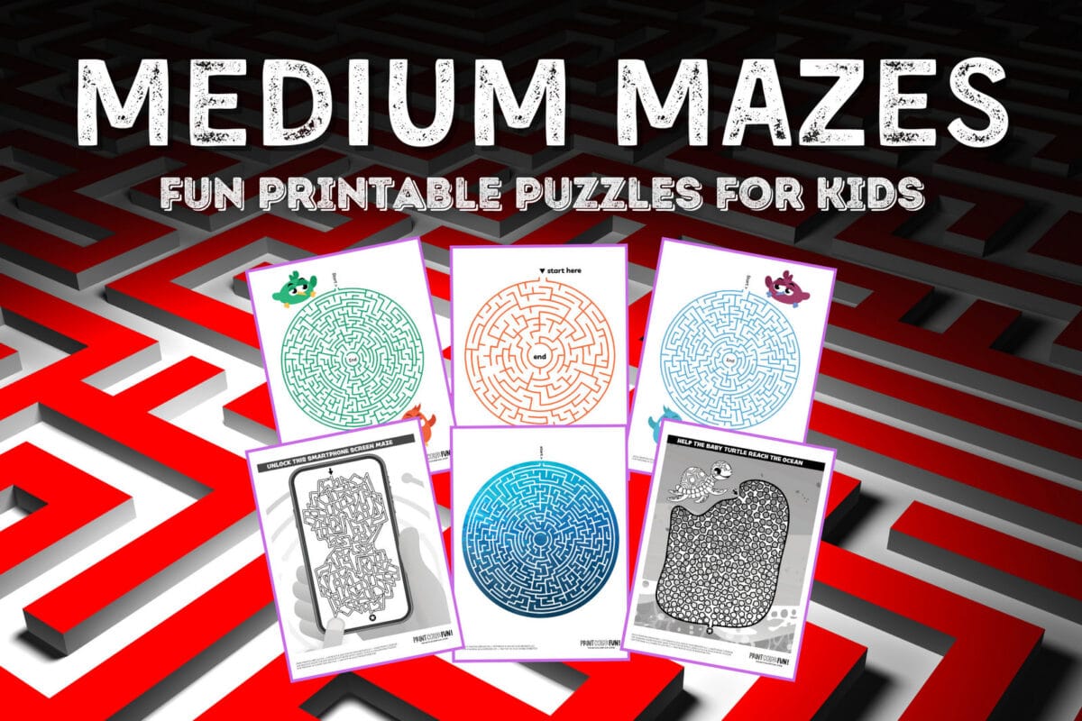 Medium maze difficulty: 18 intermediate skill printable mazes to solve ...