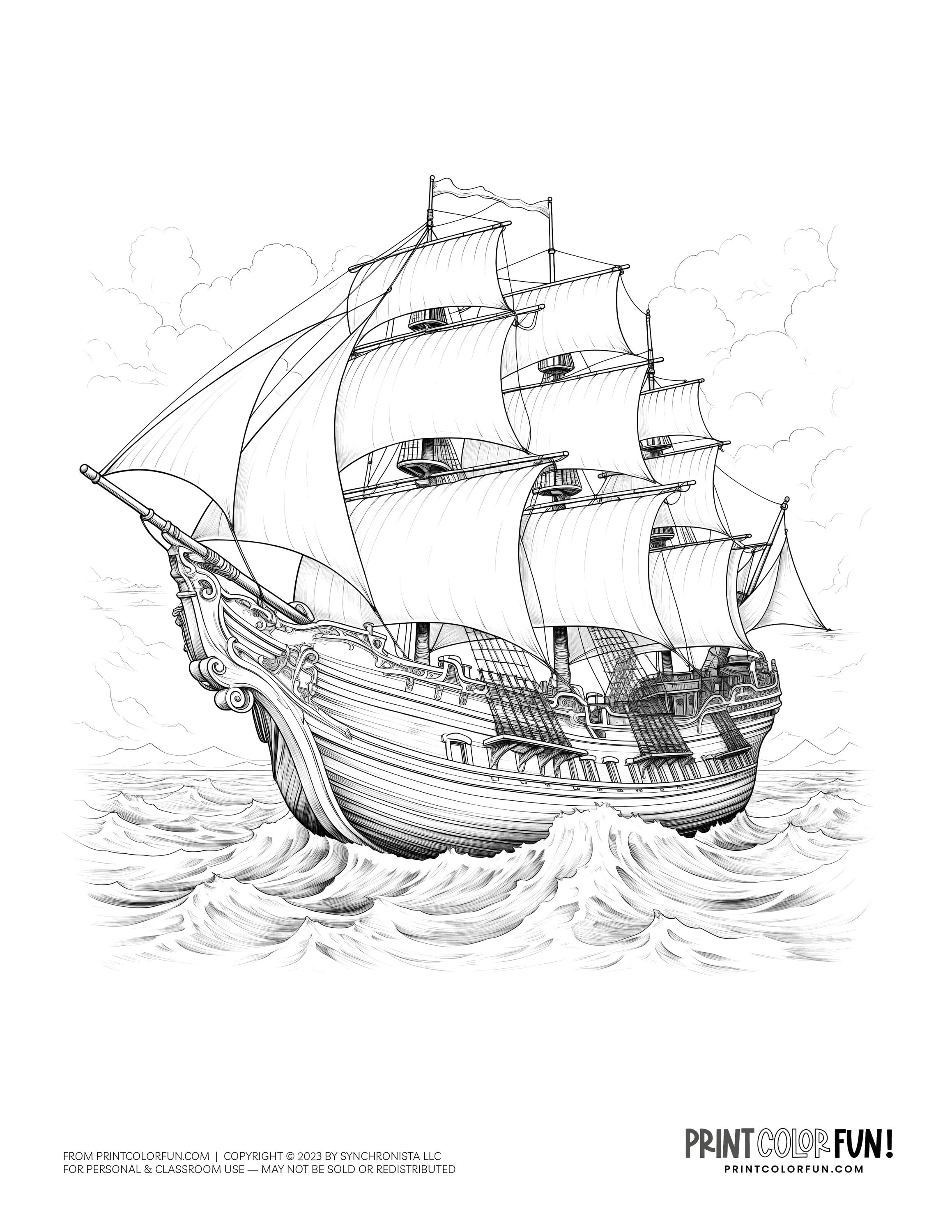 17th Sailing Ship Century Coloring Edupics Sketch Coloring Page