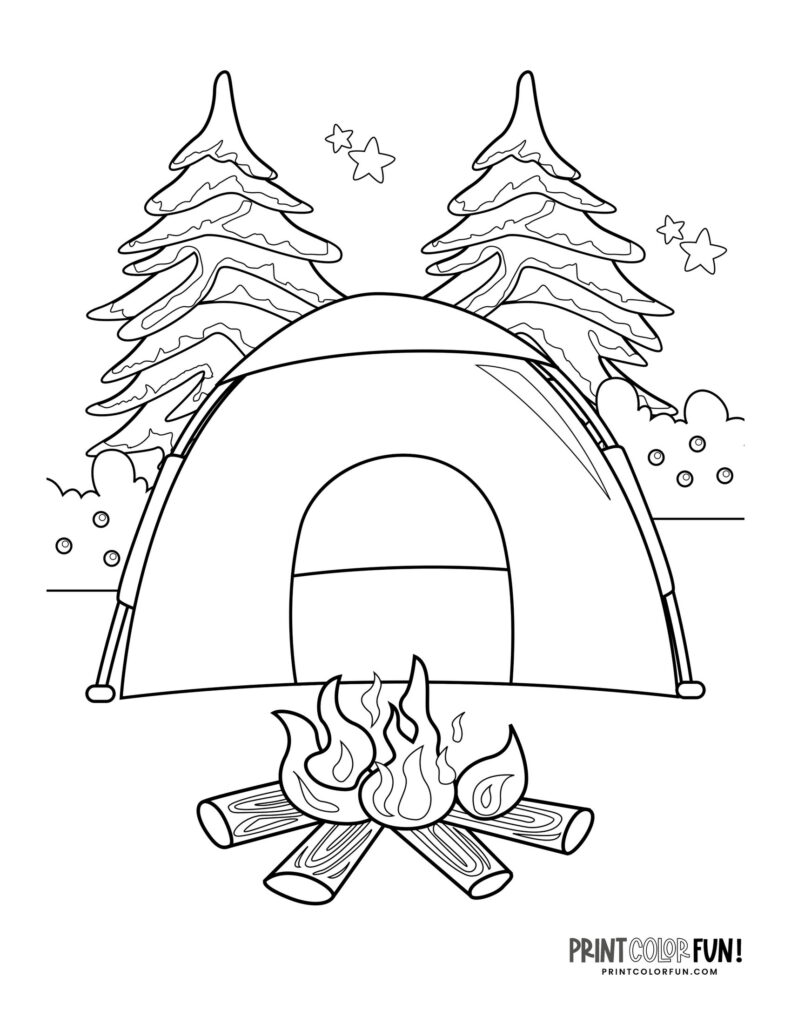 Camping coloring pages, clipart & activities, at PrintColorFun.com