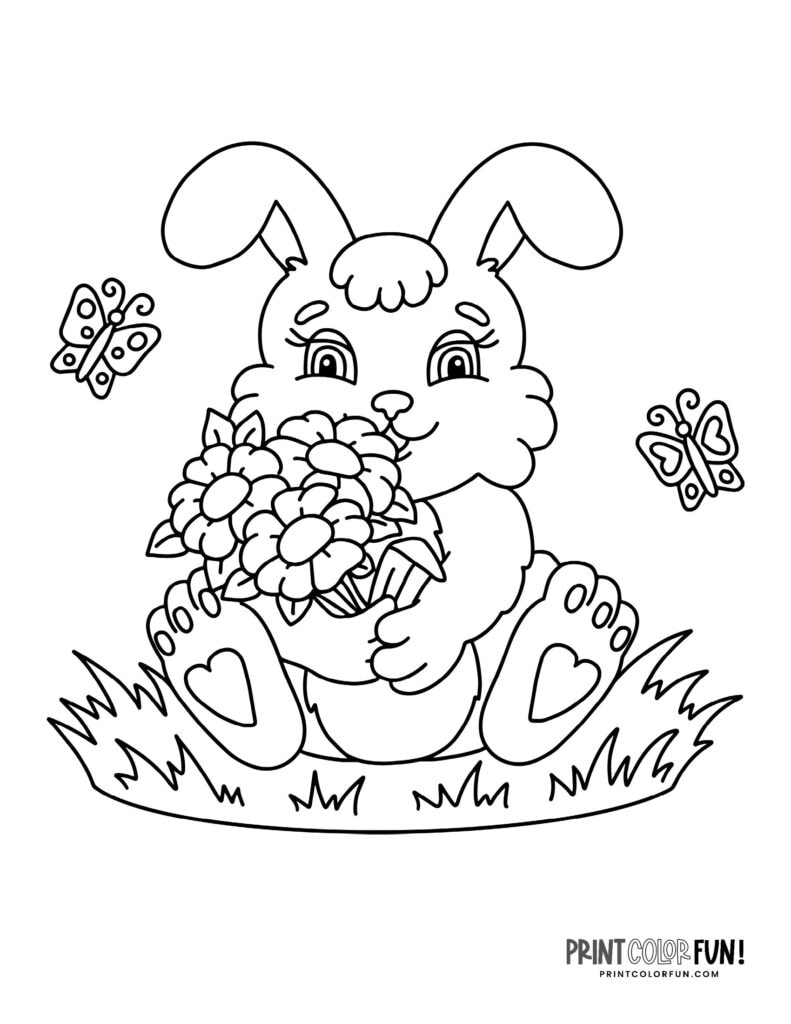 26 cute Easter bunny coloring pages, at PrintColorFun.com