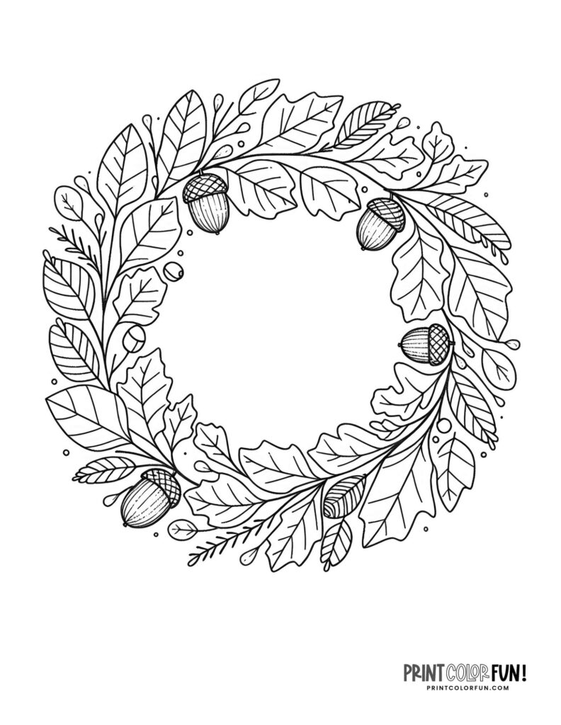6 pretty fall wreath coloring pages for craft & learning fun, at ...