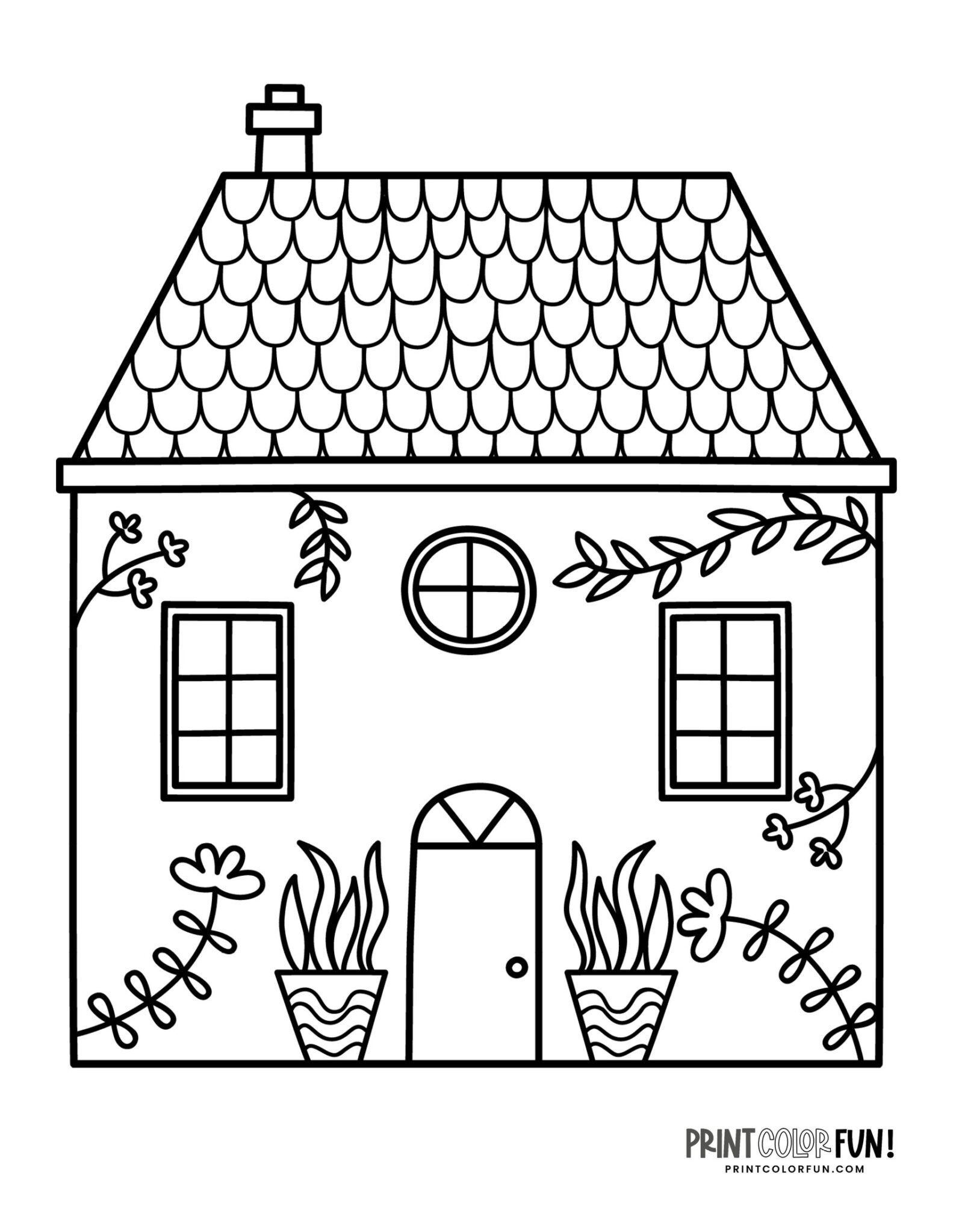 Simple house coloring pages & clipart for kids, at PrintColorFun.com