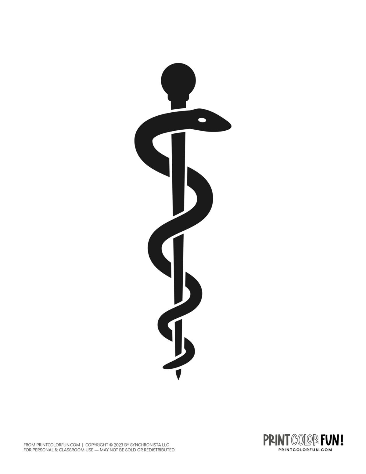 Caduceus & Rod of Asclepius medical symbols, at PrintColorFun.com
