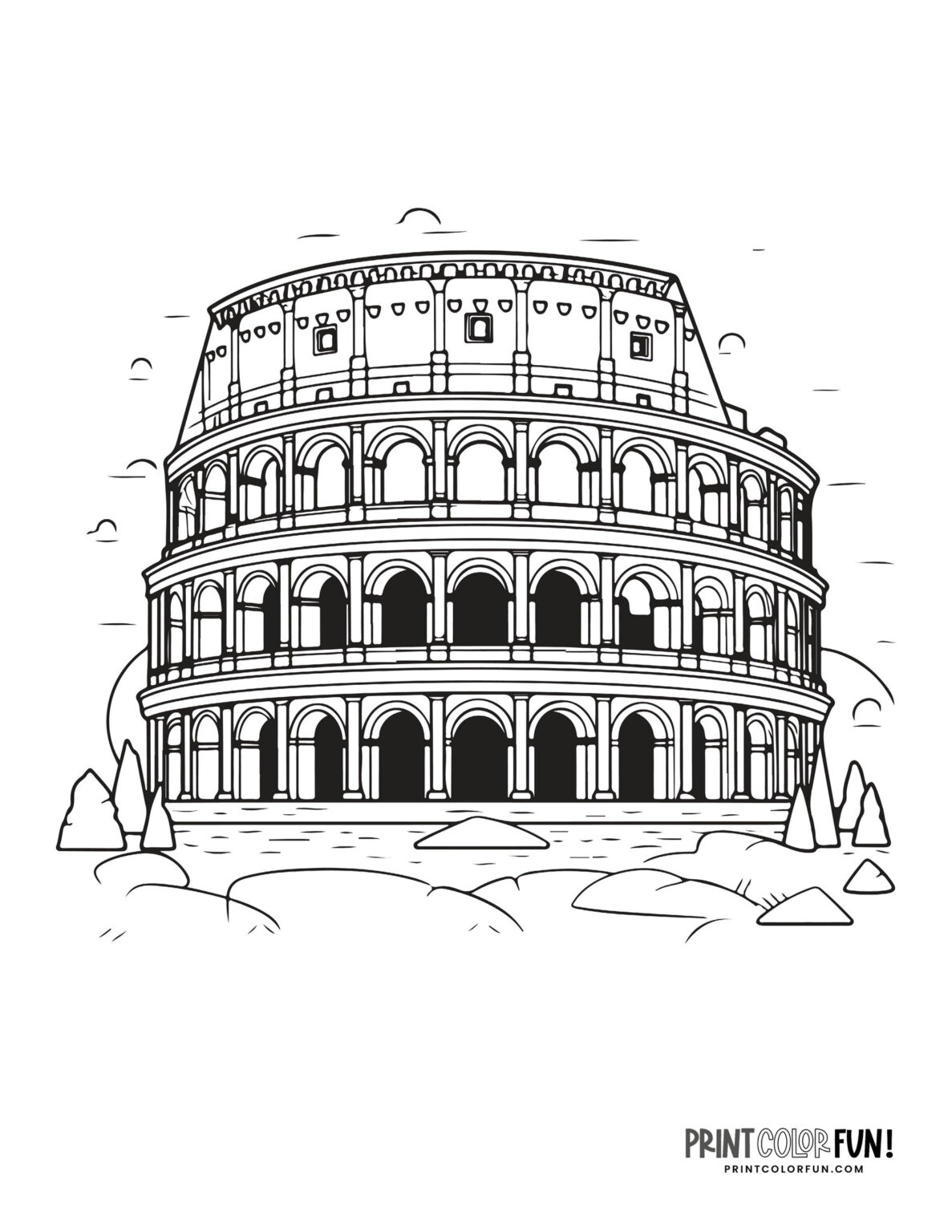 Roman Colosseum coloring pages & clipart, at PrintColorFun.com