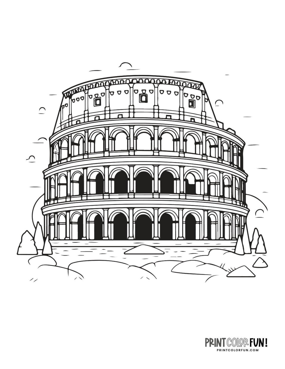 Roman Colosseum coloring pages & clipart, at PrintColorFun.com