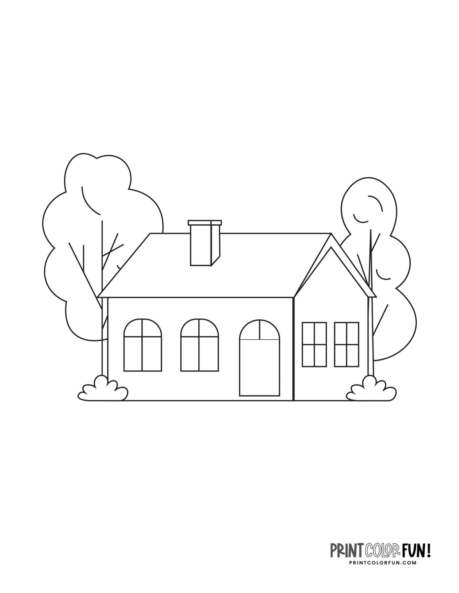Simple house coloring pages & clipart for kids, at PrintColorFun.com