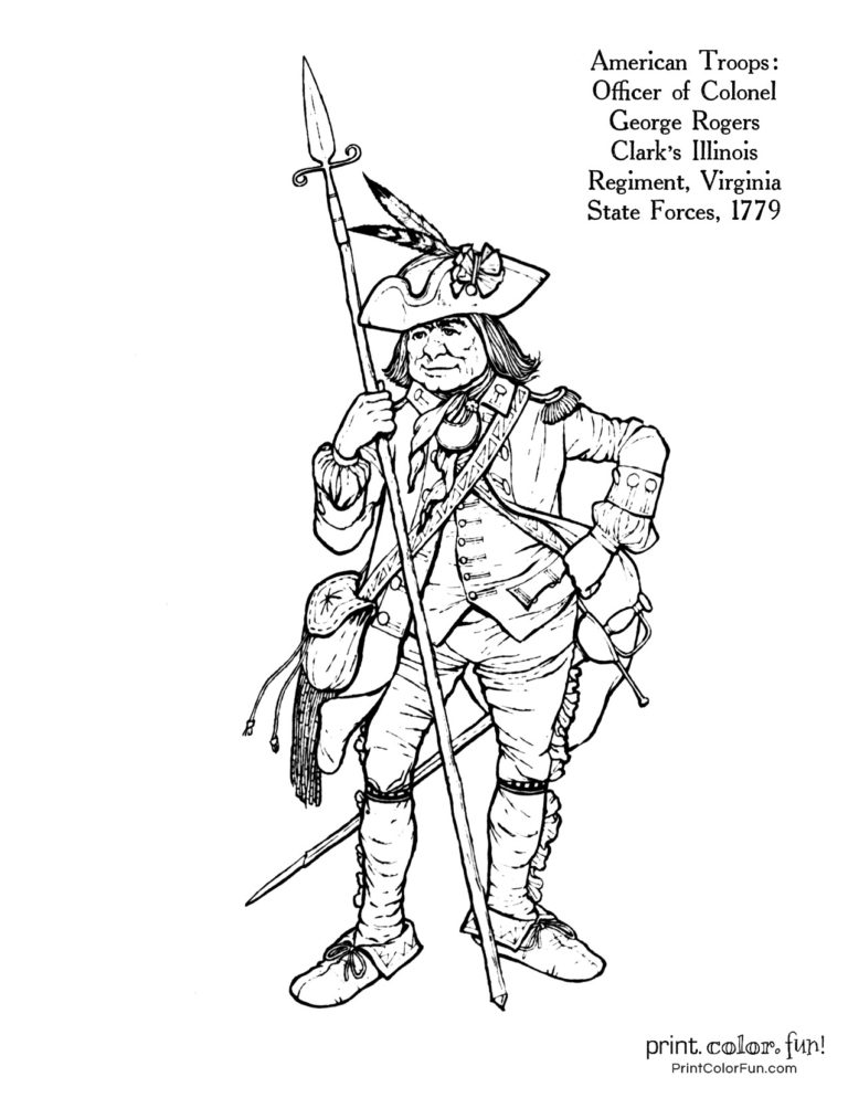 American Revolutionary War soldier coloring pages: 11 historic uniforms ...