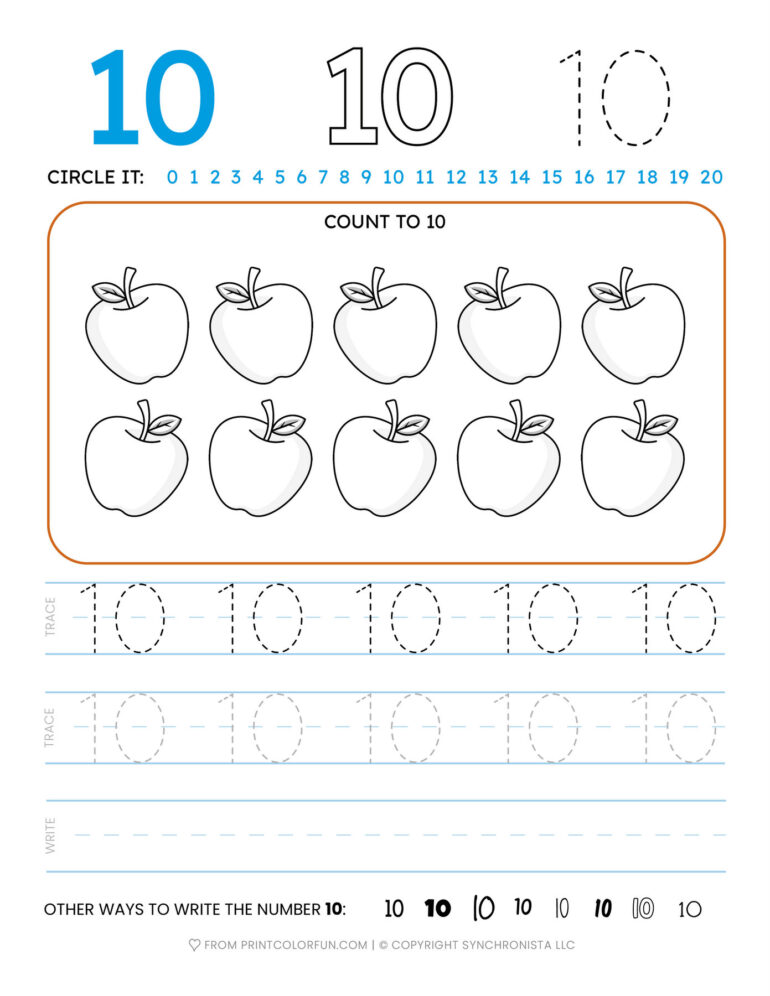 Tracing the number printable activity sheets from 1 to 20, at ...
