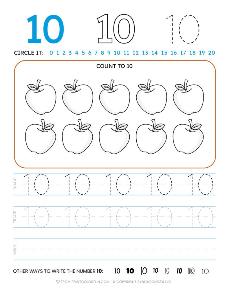 Tracing the number printable activity sheets from 1 to 20, at ...