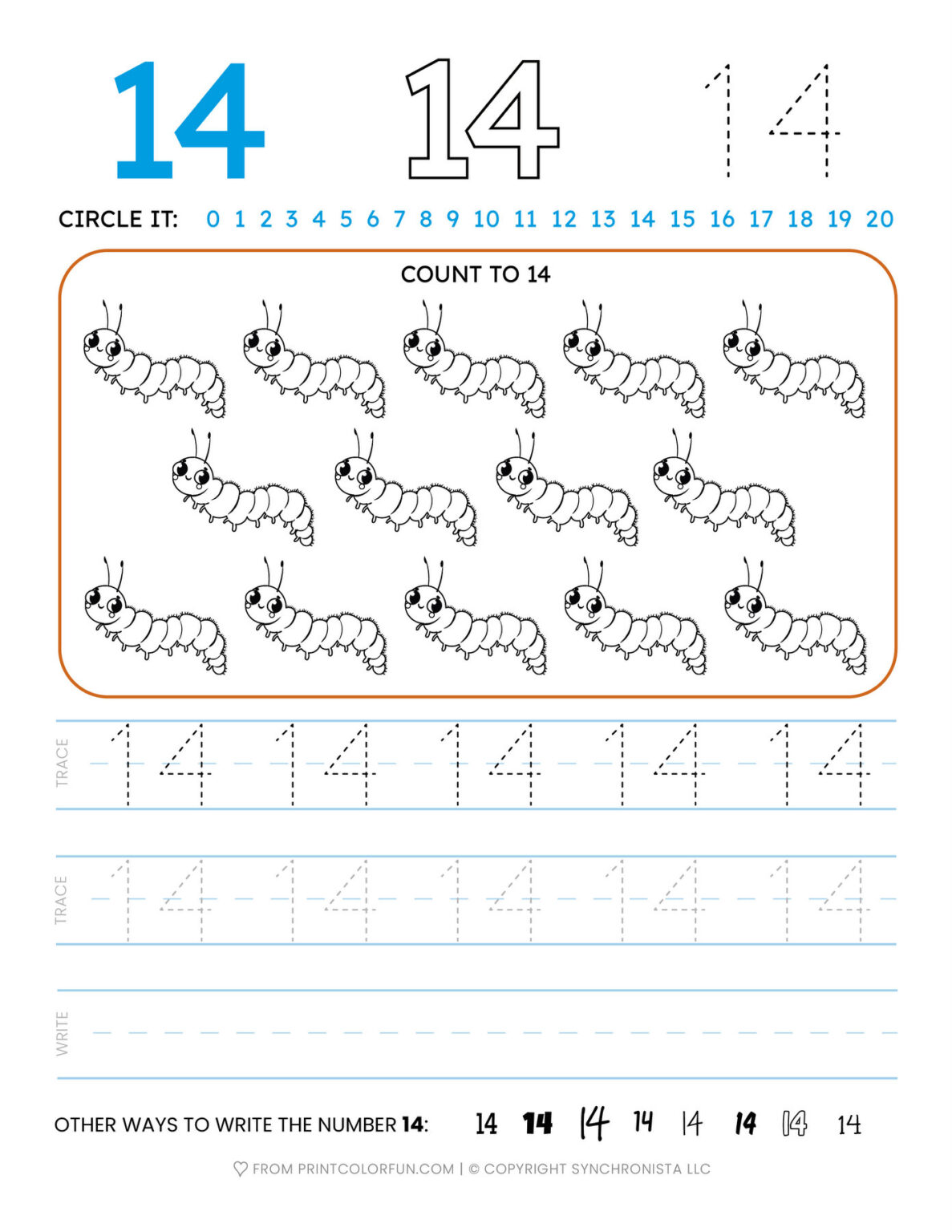 Tracing the number printable activity sheets from 1 to 20, at ...