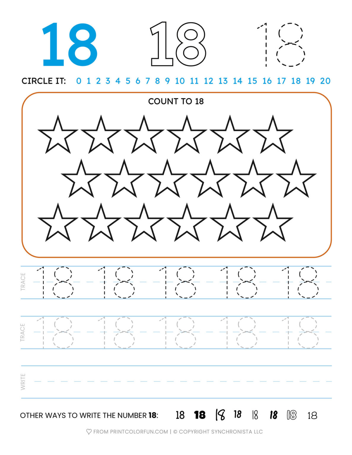 Tracing the number printable activity sheets from 1 to 20, at ...