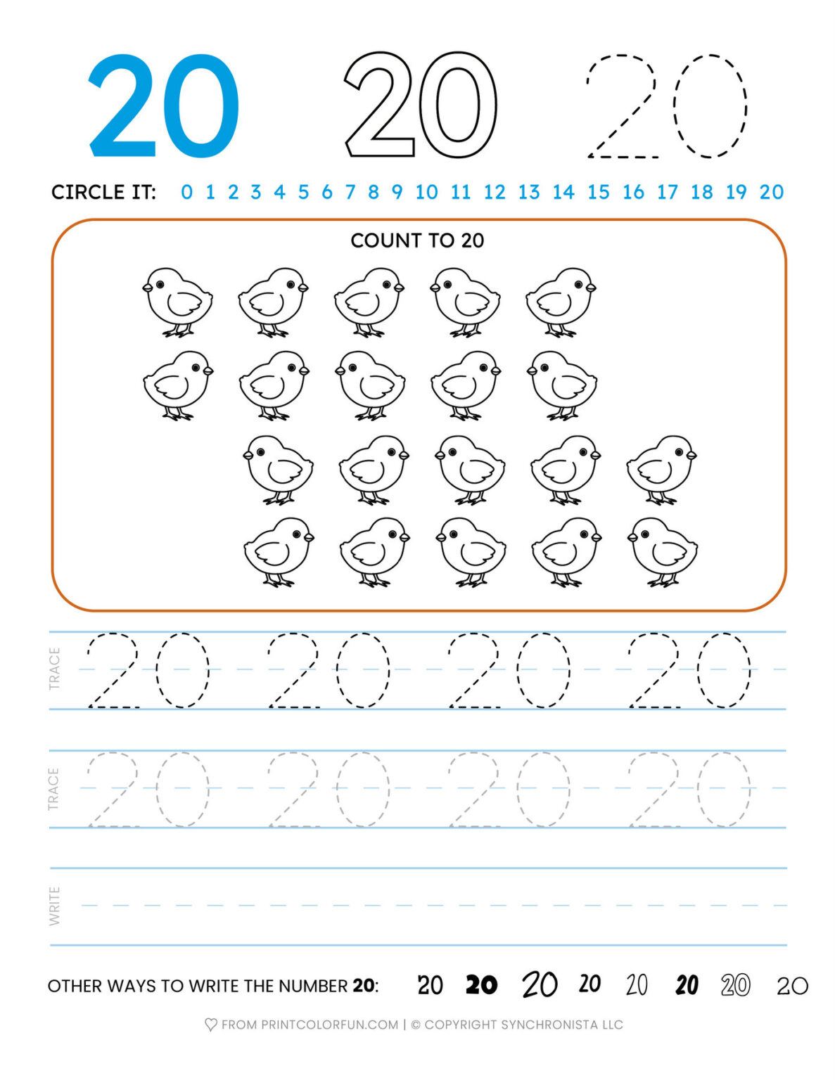 Tracing the number printable activity sheets from 1 to 20, at ...