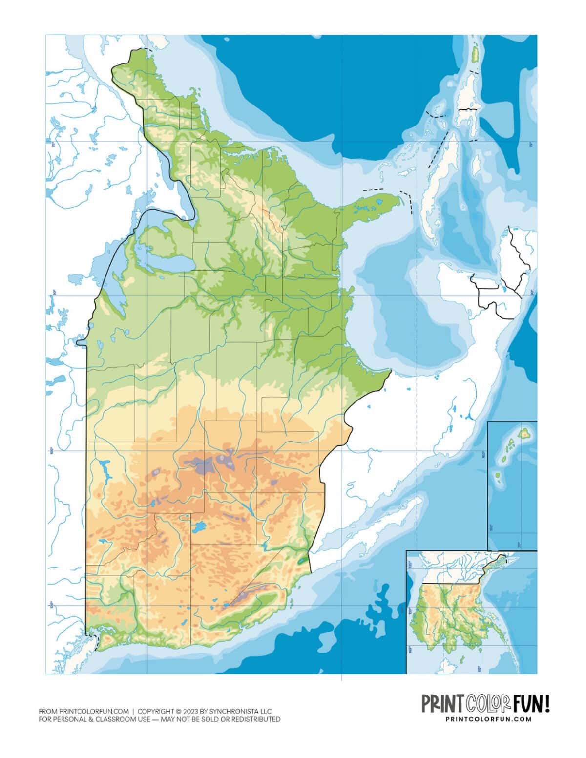US maps to print and color - includes state names, at PrintColorFun.com
