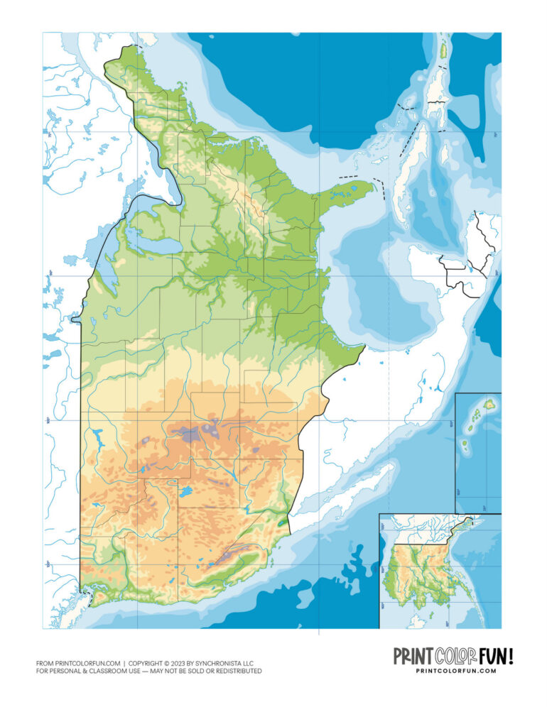 US maps to print and color - includes state names, at PrintColorFun.com