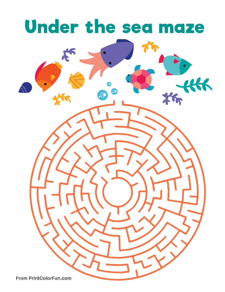 Under the sea maze - Medium level, at PrintColorFun.com