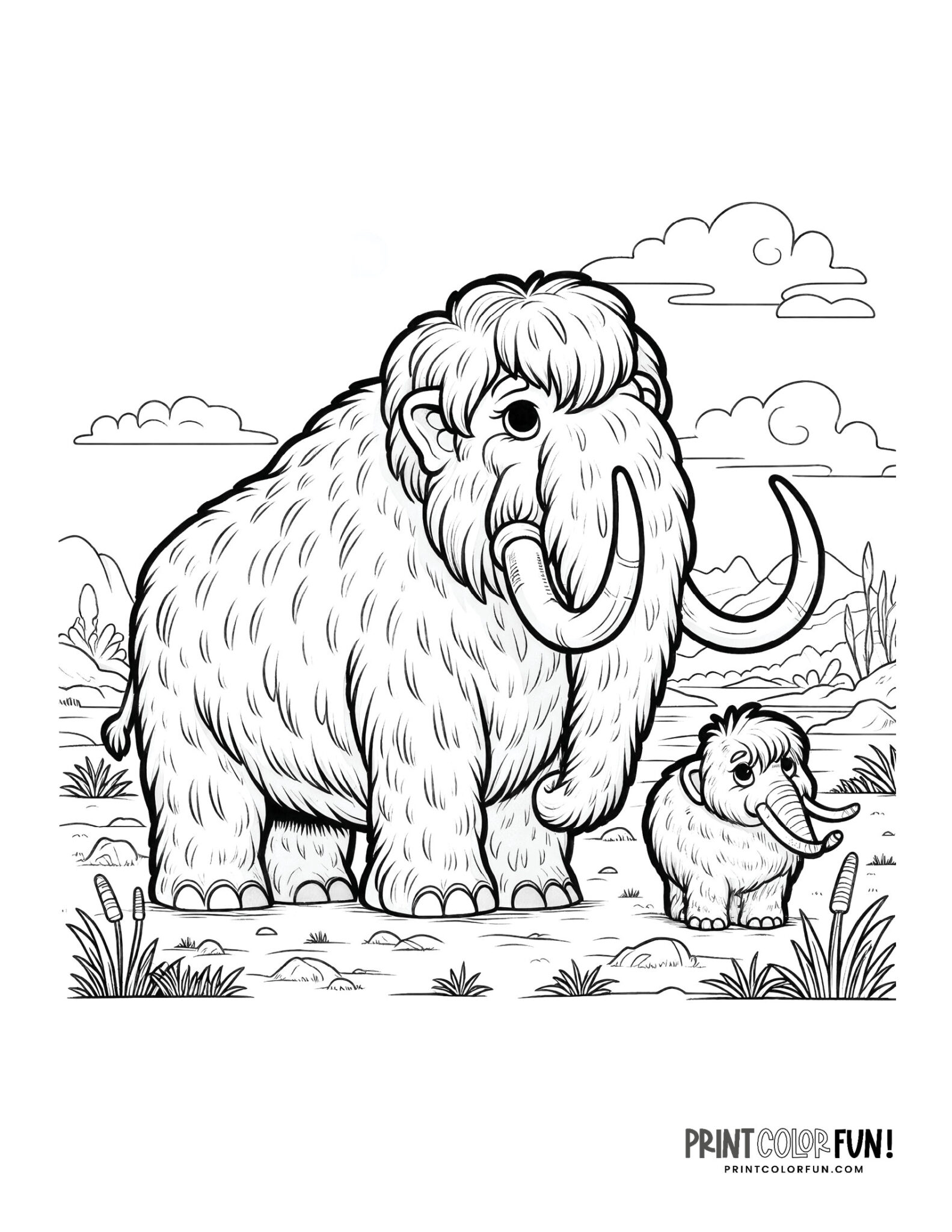 Woolly mammoth coloring pages & fun facts, at PrintColorFun.com