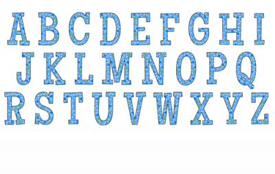 Blue polka dot alphabet, at PrintColorFun.com