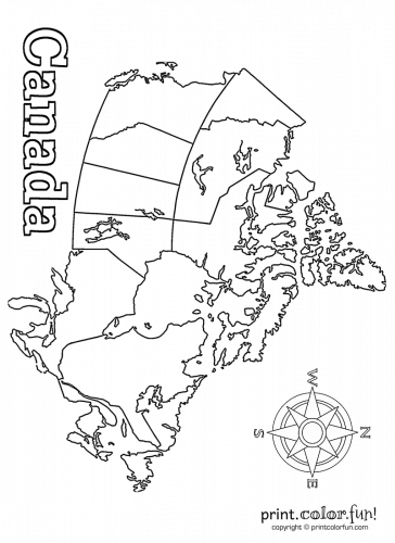Blank map of Canada, at PrintColorFun.com