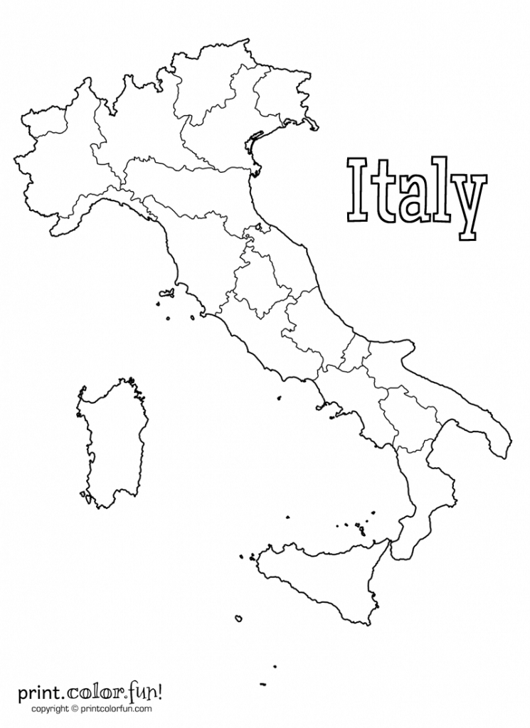Blank map of Italy, at PrintColorFun.com